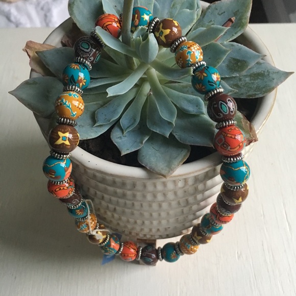 Angela Moore | Jewelry | New Angela Moore Hand Painted Floral Necklace ...